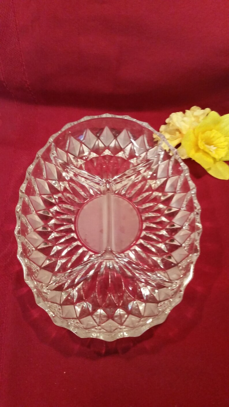 Cut CRYSTAL Divided Dish Etched Clear & Shaded Diamond | Etsy