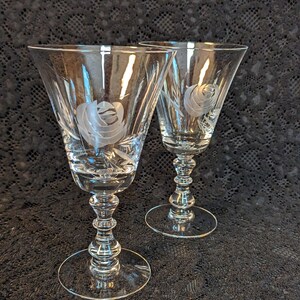 Set of 2 - Rare FOSTORIA Rose Pattern, Etched Hand-blown Crystal Water ...