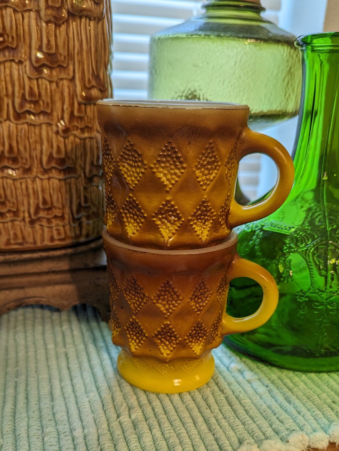 Vintage KIMBERLY Pattern Mugs, Ombre Shades of Yellow Brown, Geometric ...