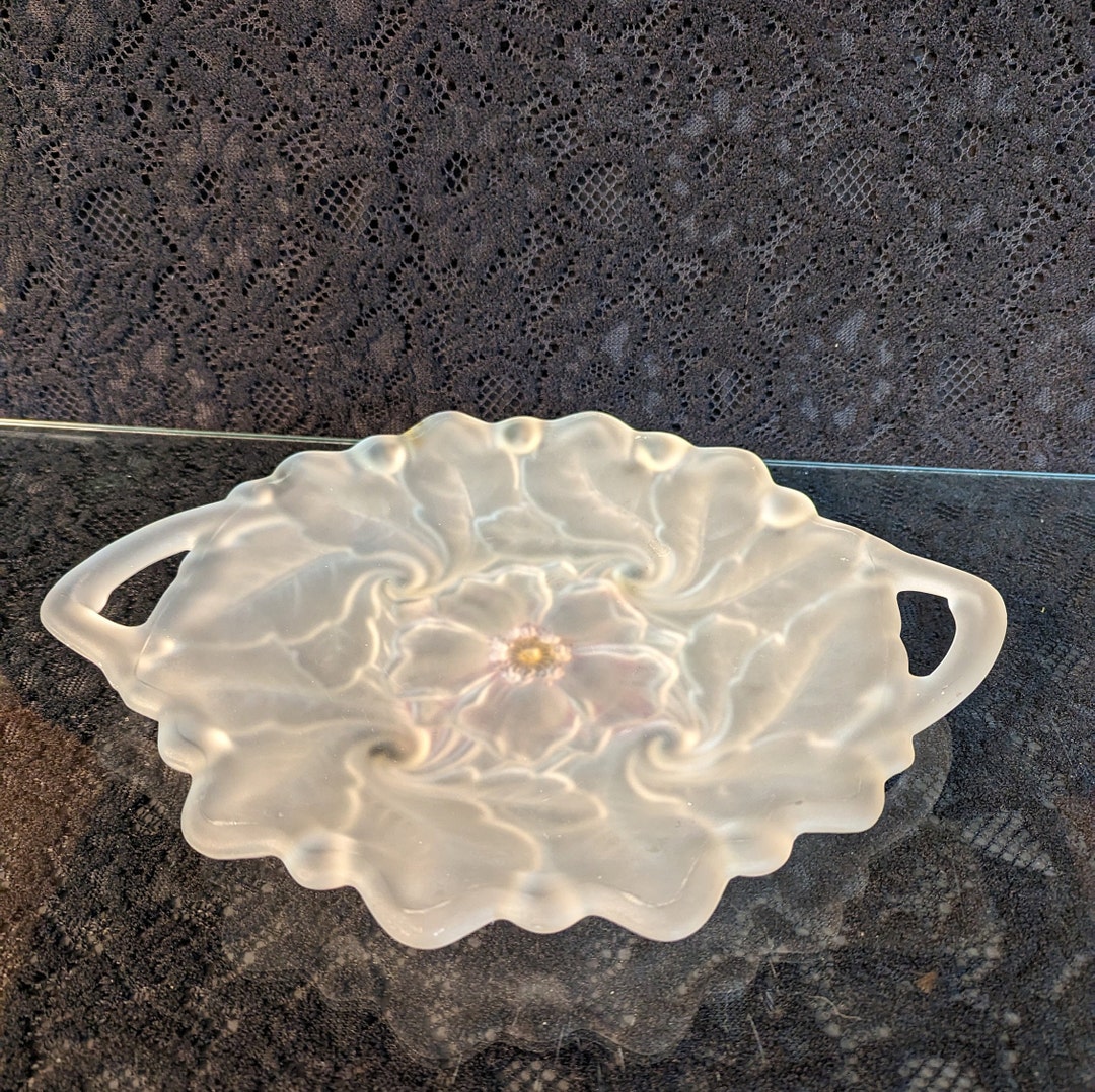 Fantasia Glass Platter by Princess House Glass, RARE SATIN Glass Floral ...