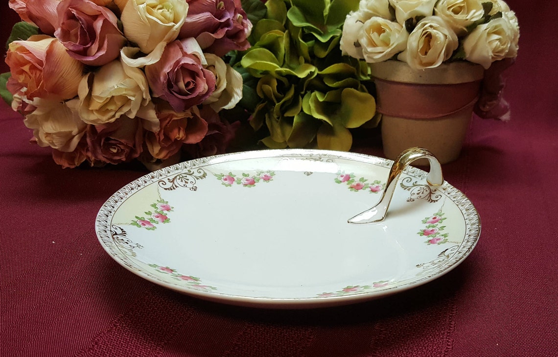 Antique Nippon Porcelain Nappy: Vintage Floral Trinket Dish With Gold ...