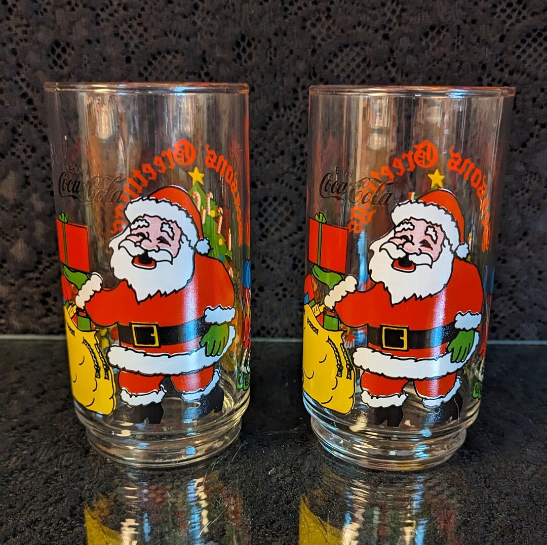 Vintage COCA-COLA Santa Glasses, (SET of 2) 1882-1992 Anniversary ...