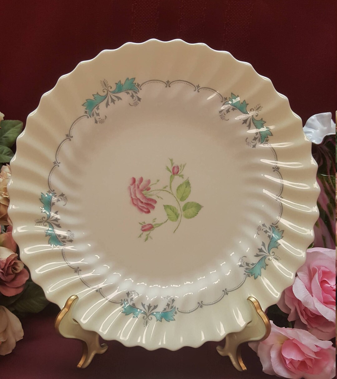 Royal Doulton Bone China Plate, the Picardy, Pink Rose, 1940s England ...