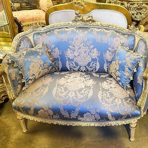 French Rococo Style Blue Sofa With Angels Details Furniture Antique ...