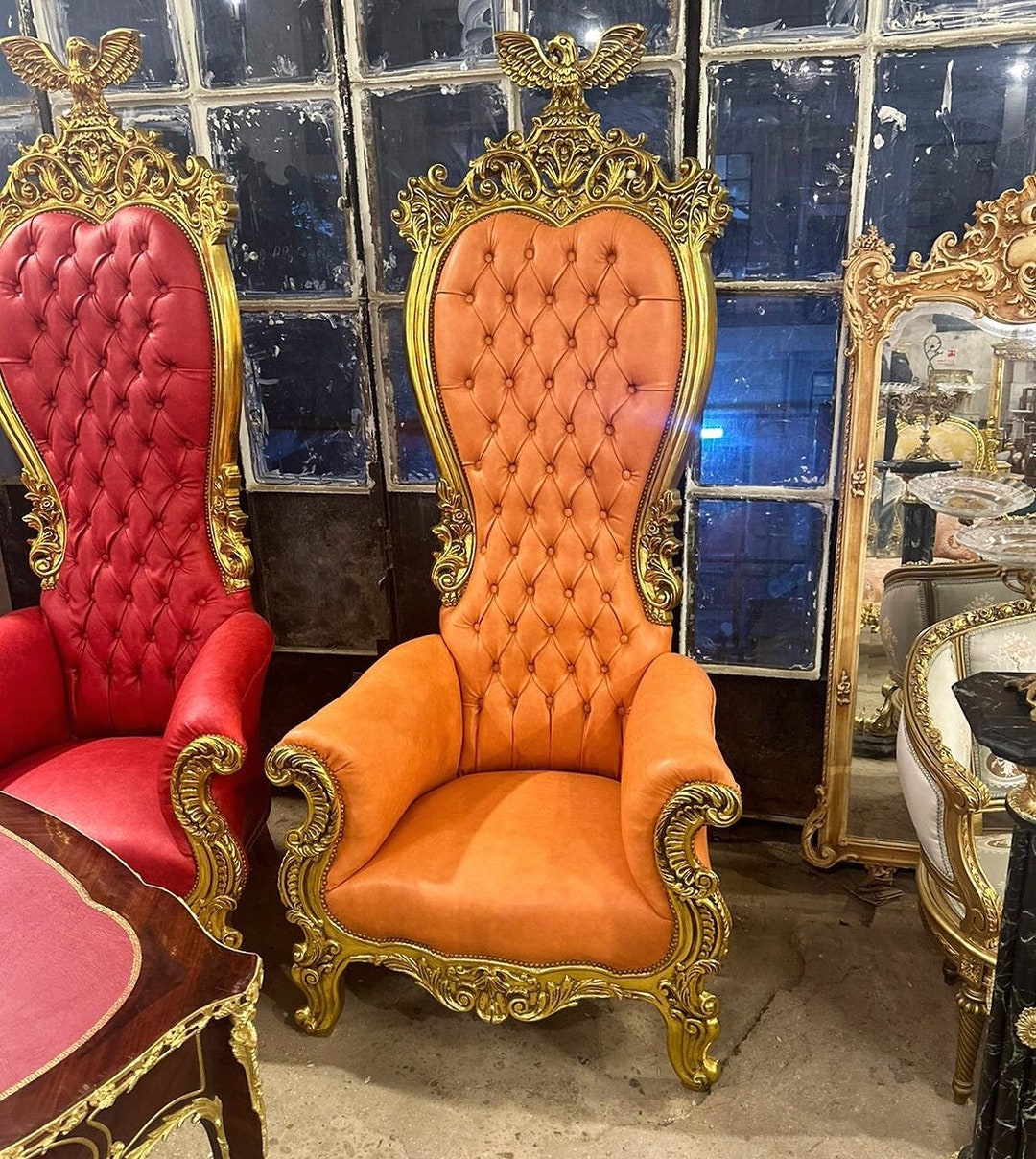 Orange Leather Throne Chair Golden Chair French Chair Throne Rococo ...