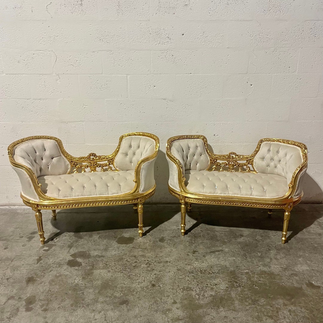 French Tufted Bench Ivory Taupe Velvet Chair French Bench - Etsy