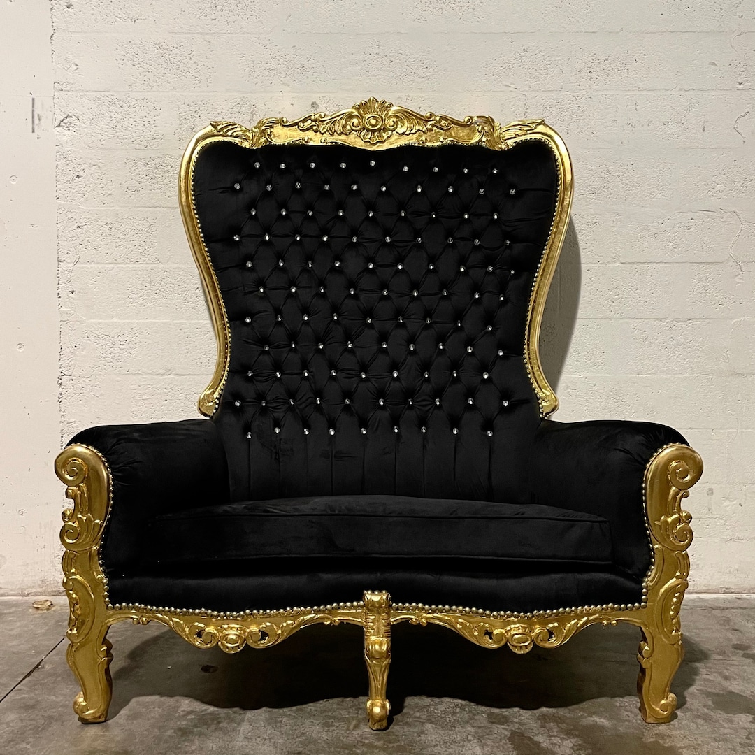Only 1 Left in Stock Gold Throne Chair Double Throne 2 Seater Black ...