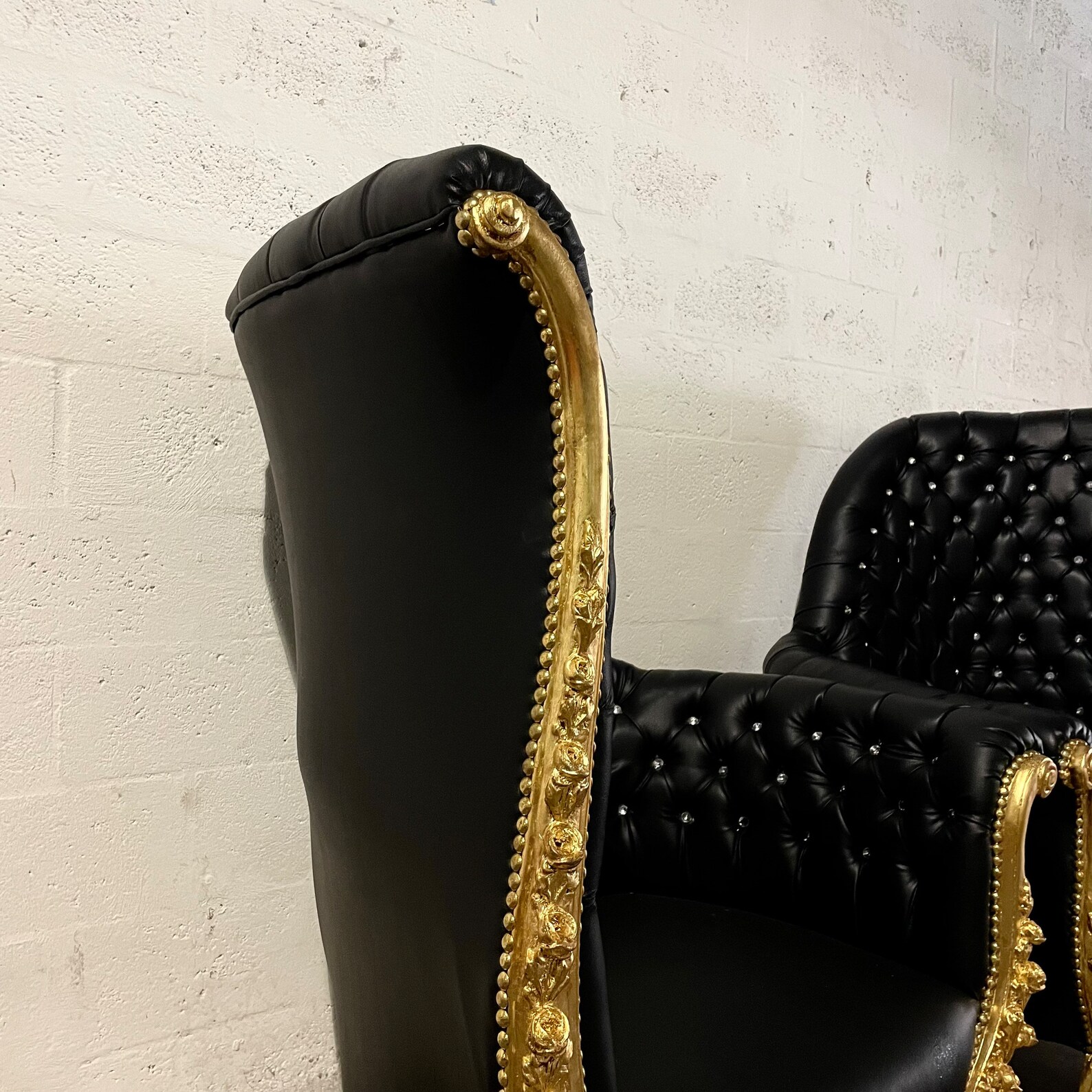 French Chair Tufted Chair Black Leather 2 Chairs Left French - Etsy