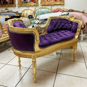 Purple Velvet Bench French Style Small Settee Vintage Bench Vintage ...