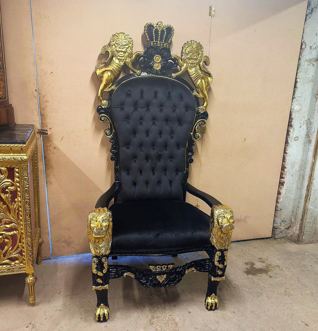 Throne Style Chair Black Velvet Golden Chair French Chair Throne Rococo ...