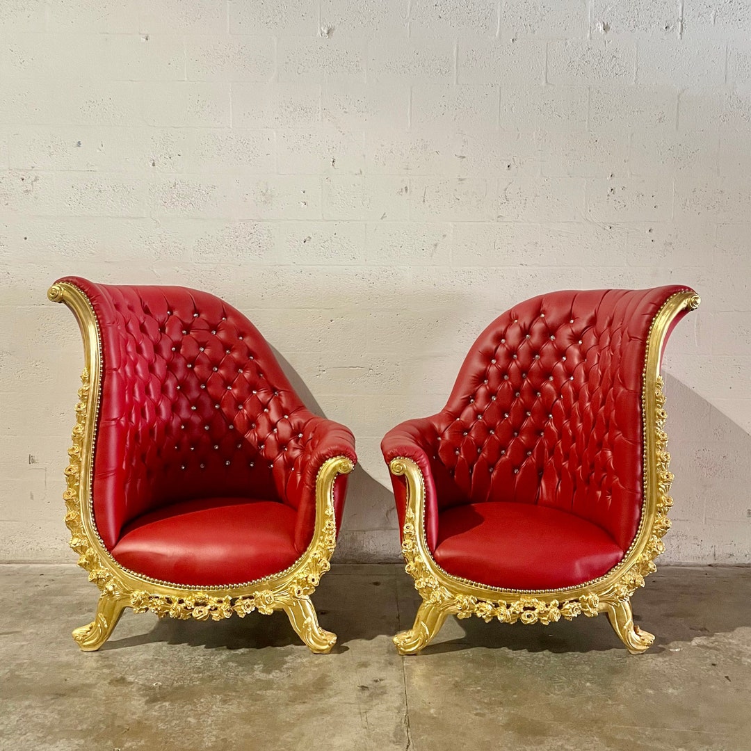 French Chair Tufted Chair Red Leather 2 Available French Chair Vintage ...