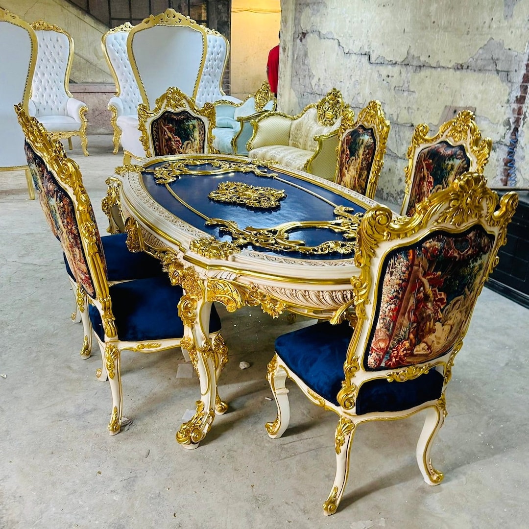 French 7 Piece Dining Room Set Baroque Dining Room Rococo Table ...