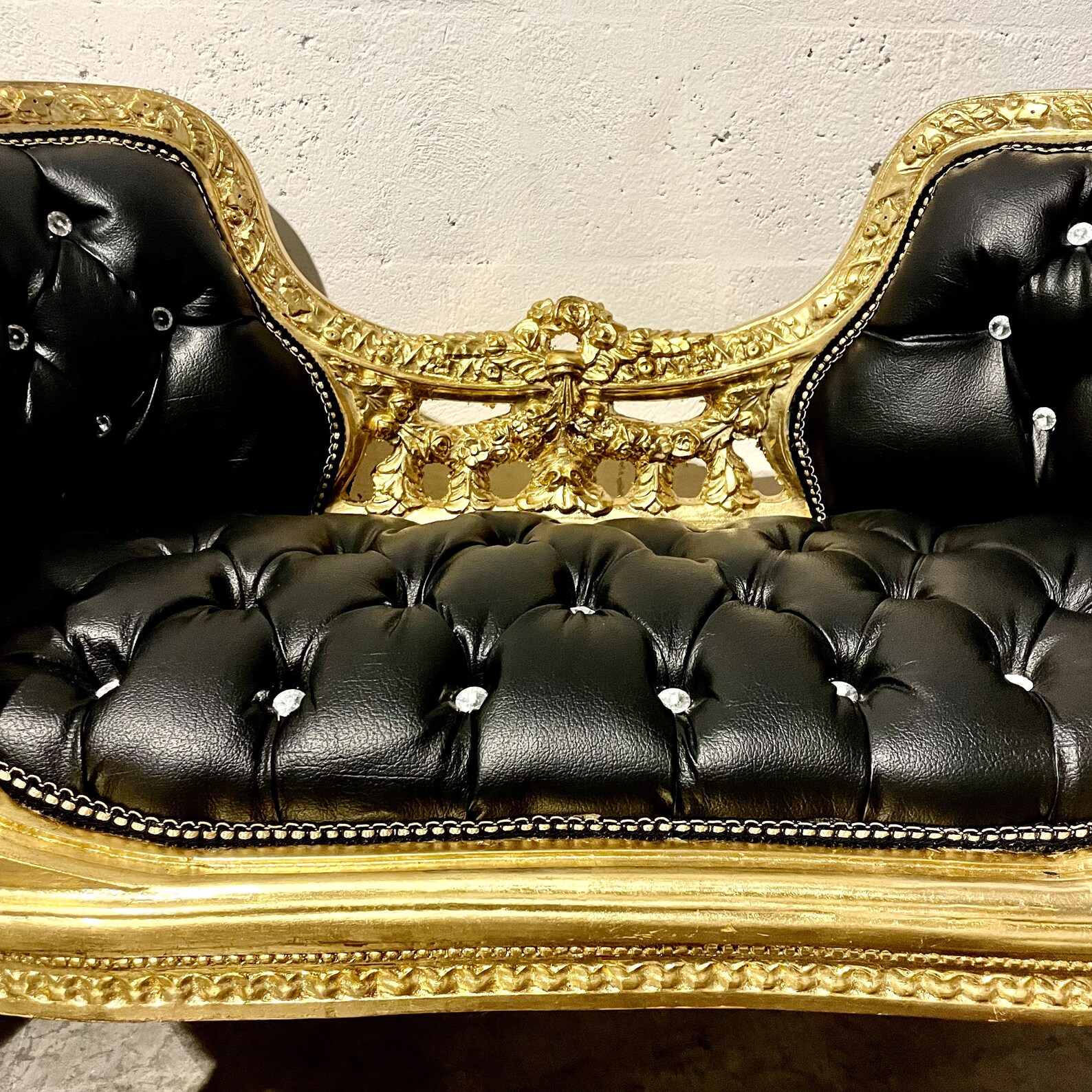 French Tufted Bench Black Leather Chair French Bench Tufted - Etsy