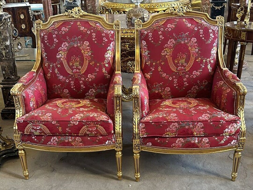 French Chair Red Vintage Chair New Furniture Vintage 24k Gold - Etsy