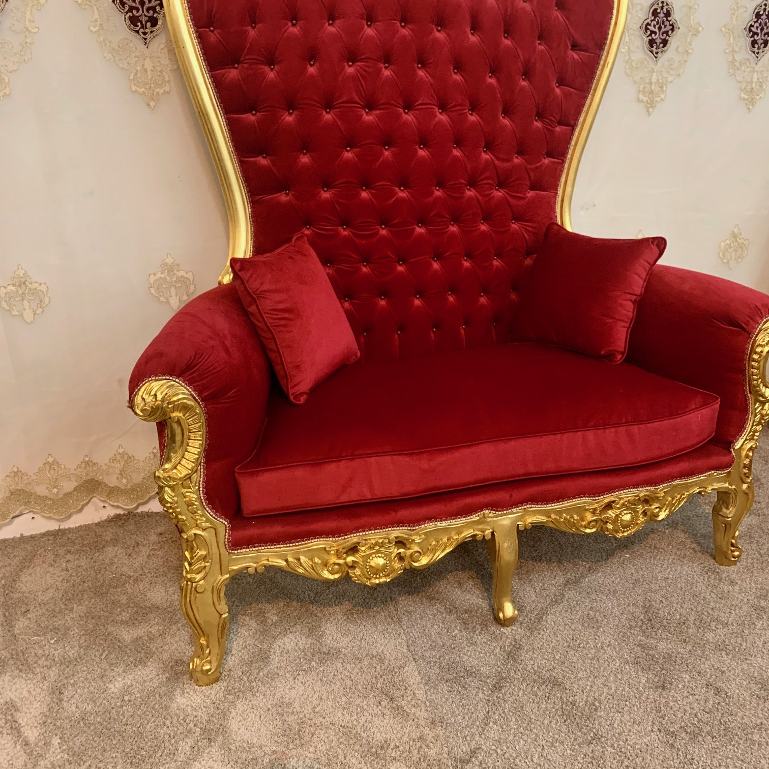 French Large Reproduction Chair Red velvet Tufted Chair Throne | Etsy