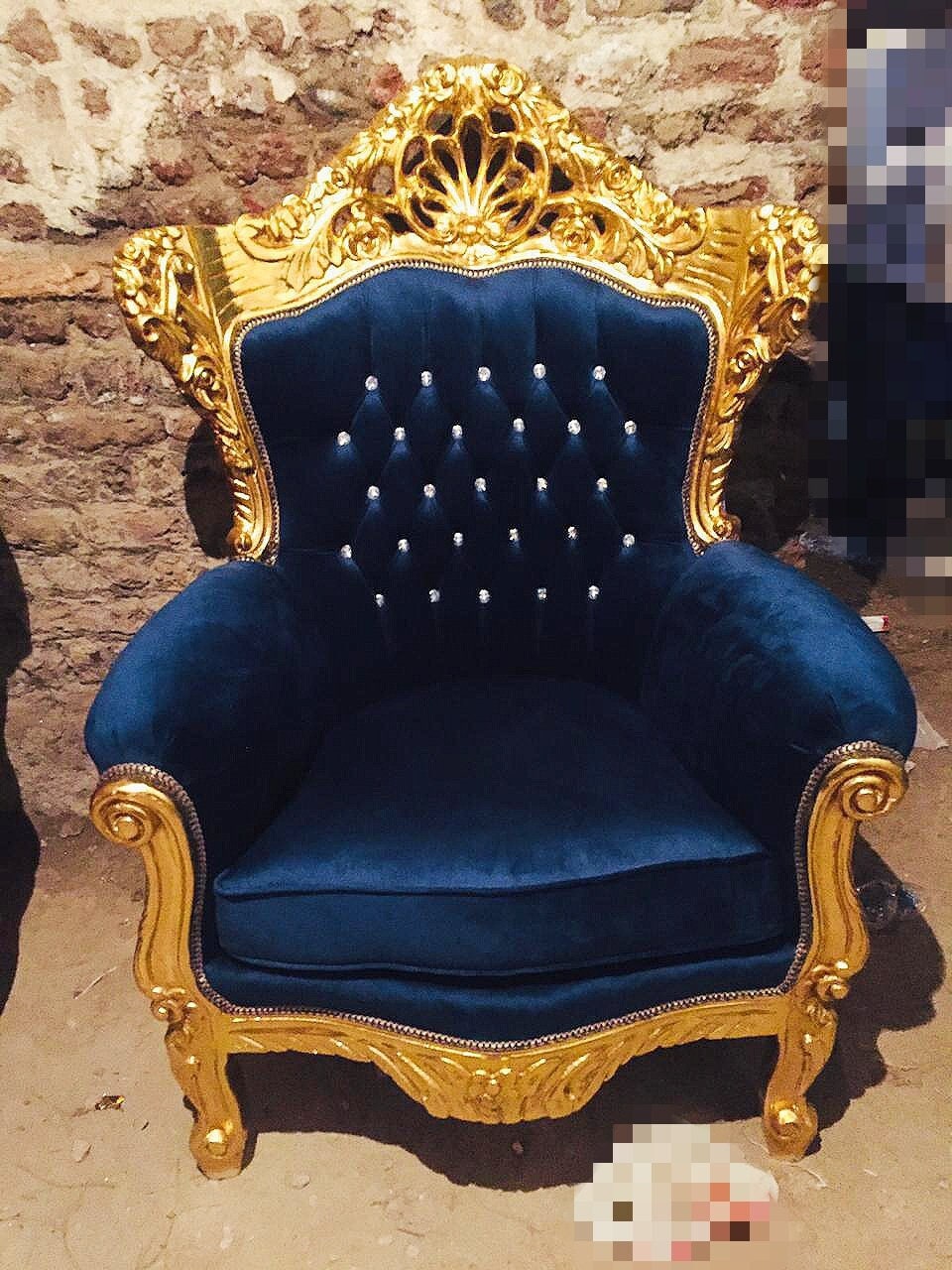Throne Chair Blue Velvet Chair 2 LEFT French Chair Throne White Leather ...