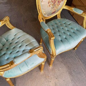 Tufted Chair Sky Blue Velvet French Rococo Style 2 Available Vintage ...