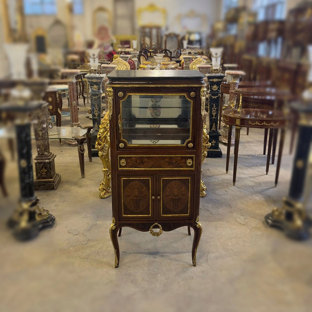 French Vitrine Gold Antique French Louis XVI Style French Cabinet ...