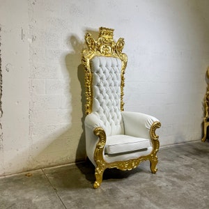 White Throne Chair 75h White Leather Chair 2 LEFT French Chair Throne ...