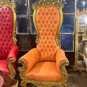 Orange Leather Throne Chair Golden Chair French Chair Throne Rococo ...