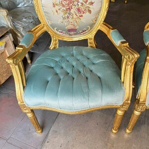 Tufted Chair Sky Blue Velvet French Rococo Style 2 Available Vintage ...