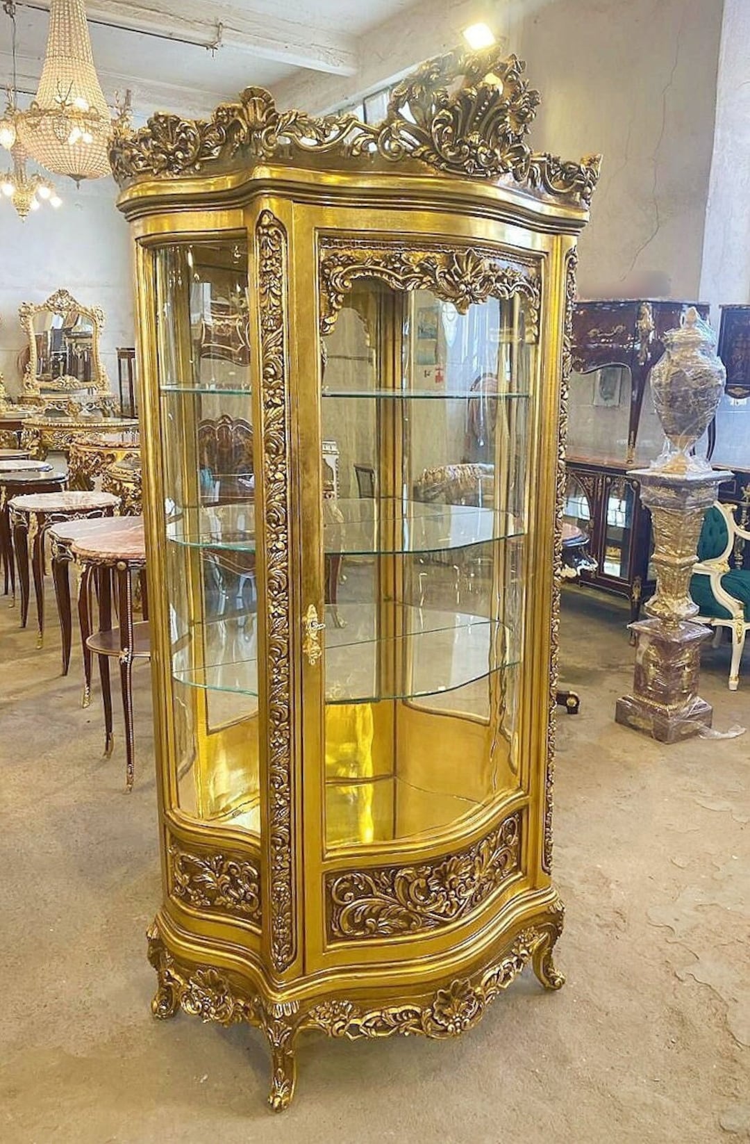 Glass Gold Cabinet Vitrine French Antique Vitrine Gold Gabinet French ...