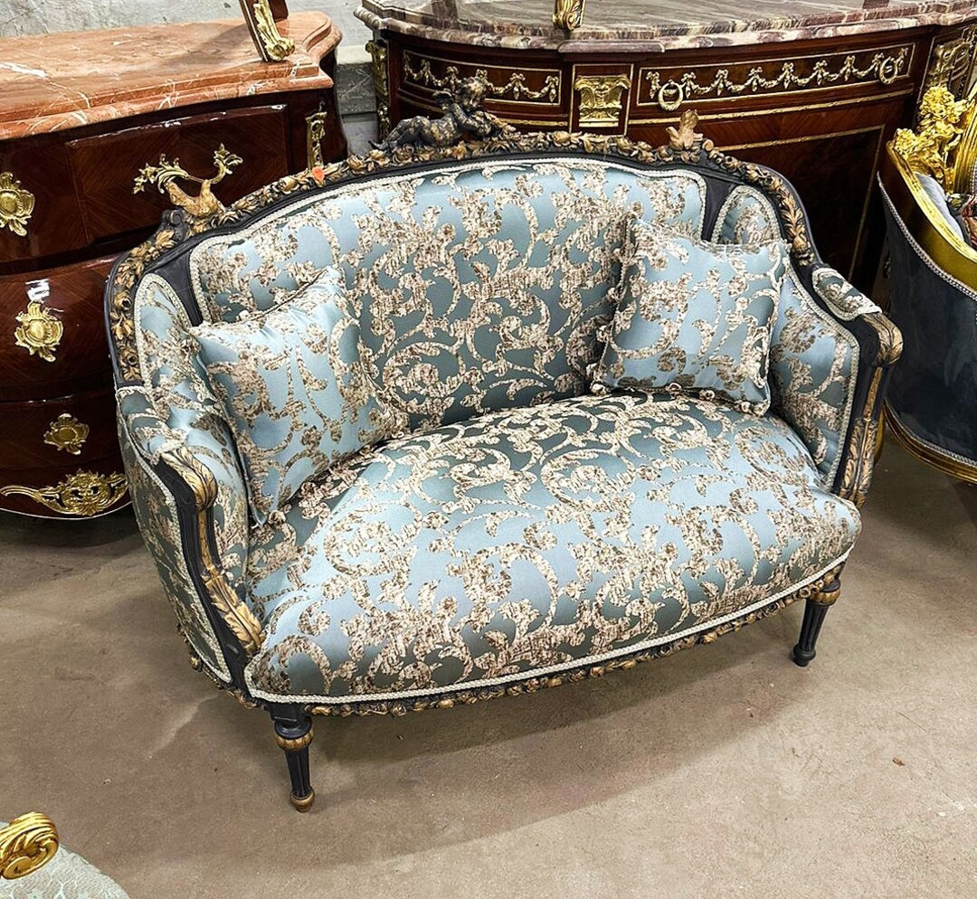 French Rococo Style Blue Sofa With Angels Details Furniture Antique ...