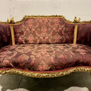 French Tufted Settee Damask Fabric French Tufted Sofa Vintage Furniture ...