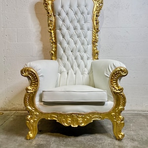 White Throne Chair 75h White Leather Chair 2 LEFT French Chair Throne ...