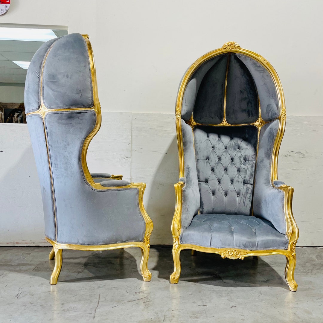 French Balloon Chair Gray Velvet Throne Chair 2 Available in Stock High ...