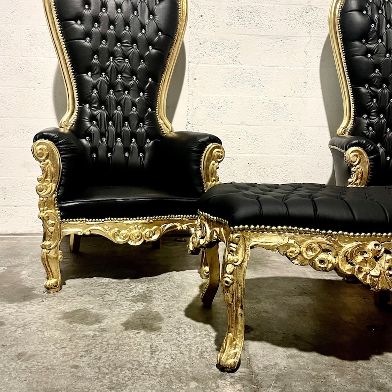 Gold Throne Chair Black Leather 2 LEFT Chair French Tufted - Etsy