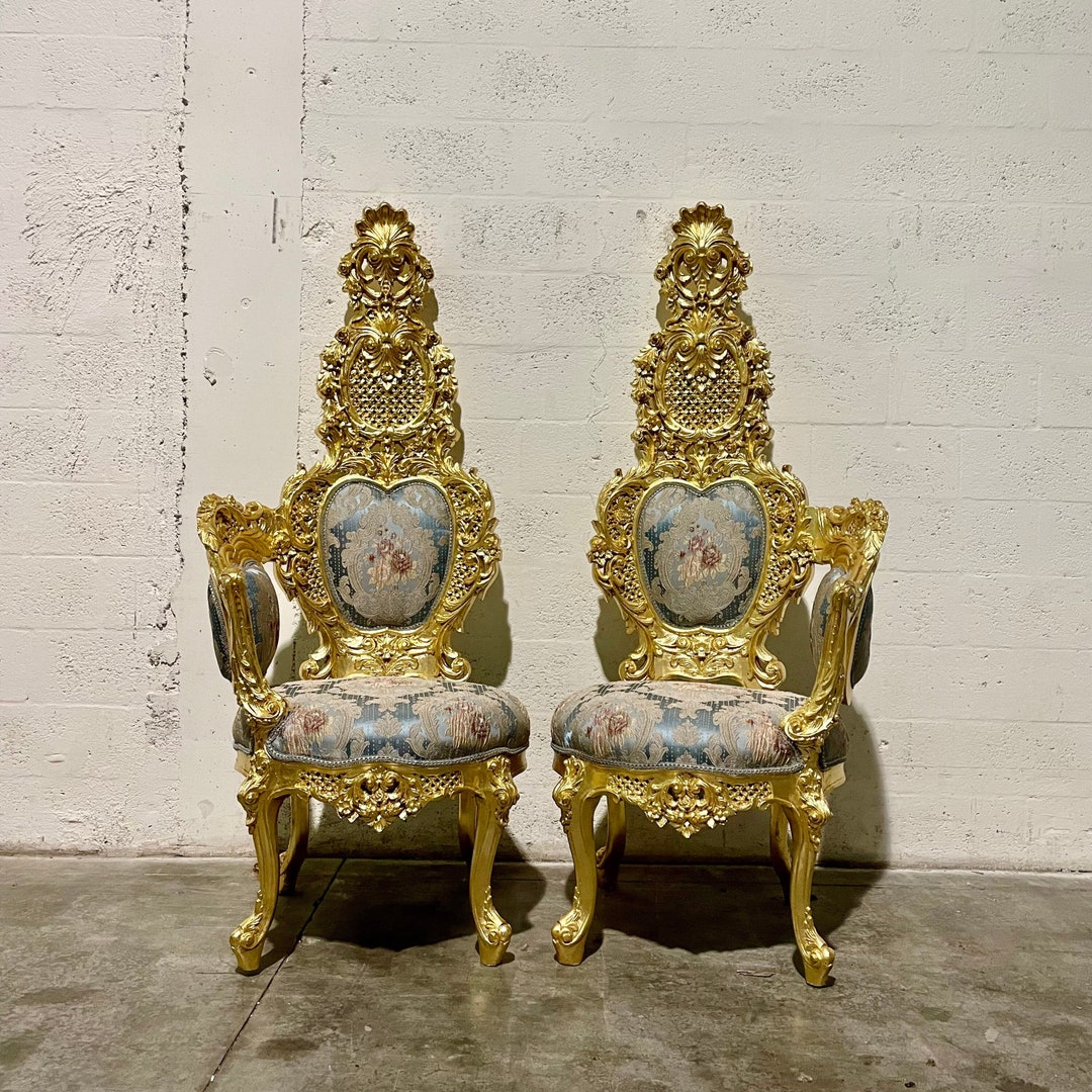 Italian Baroque 2 in Stock Throne Chair High Back Tall French Tufted ...