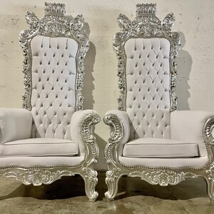 White Throne Chair 75h White Leather Chair 1 LEFT French Chair Throne ...