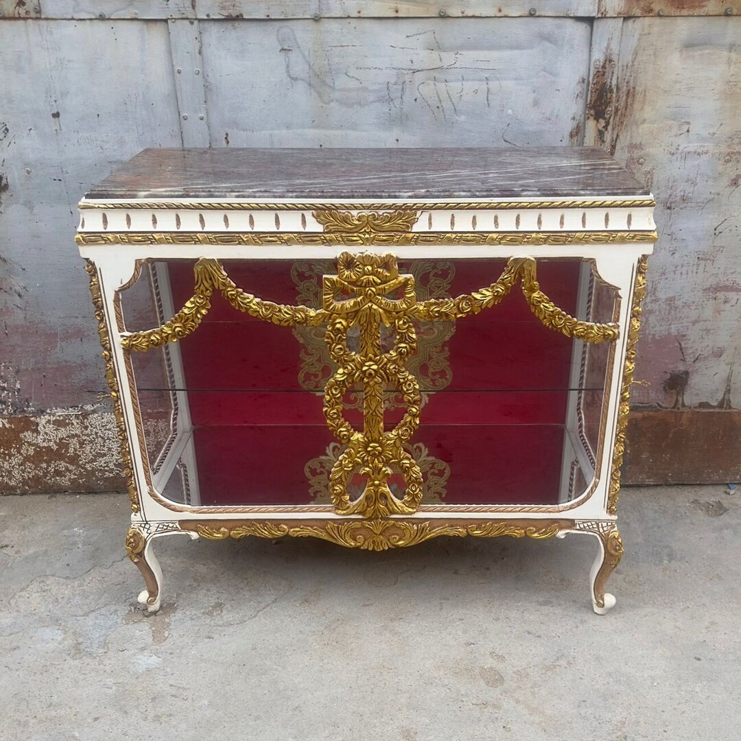 French Antique Vitrine Gold Gabinet French Louis XVI Style French ...