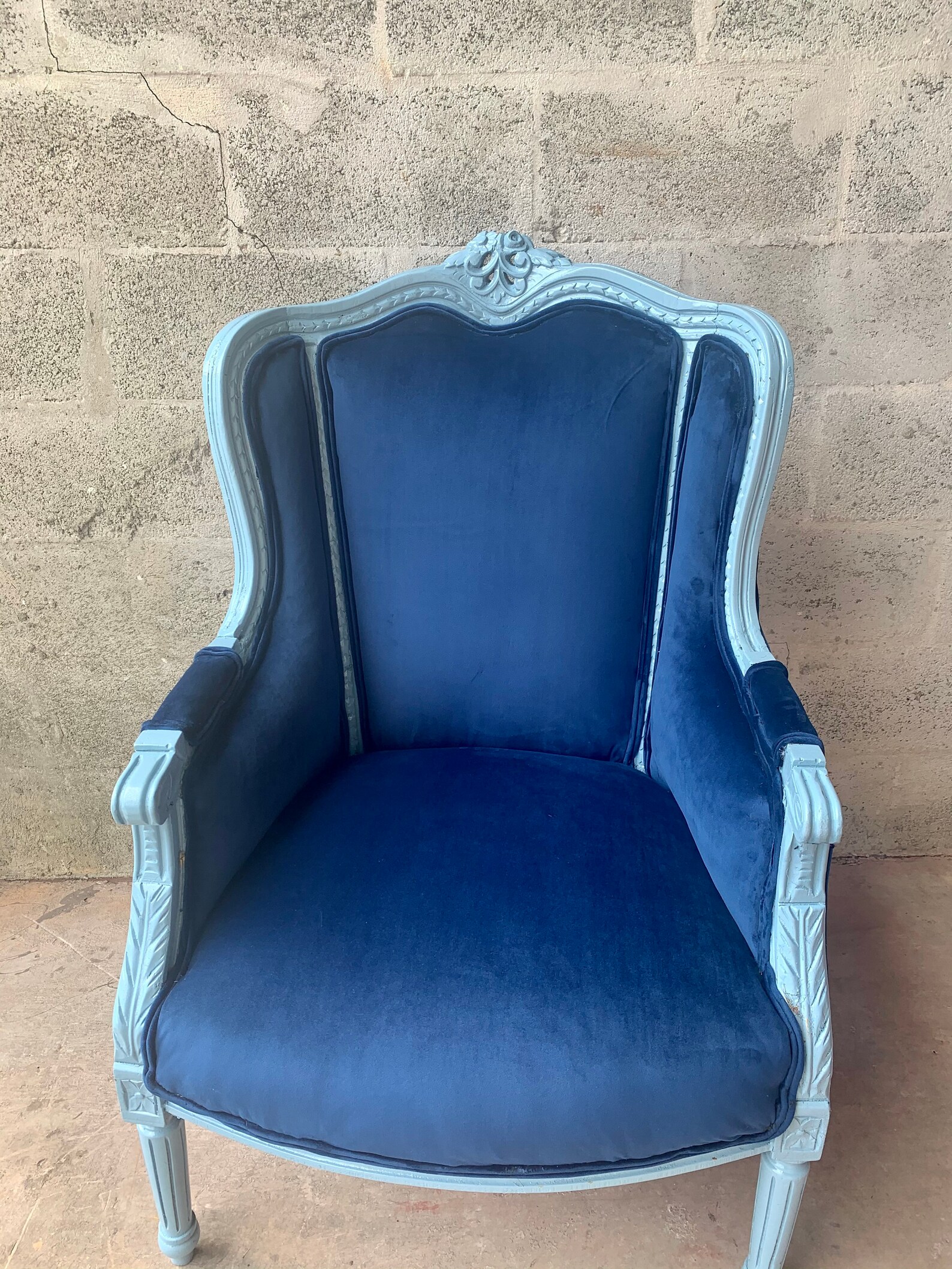 Vintage Chair French Light Blue Matte Custom Frame Royal Blue | Etsy