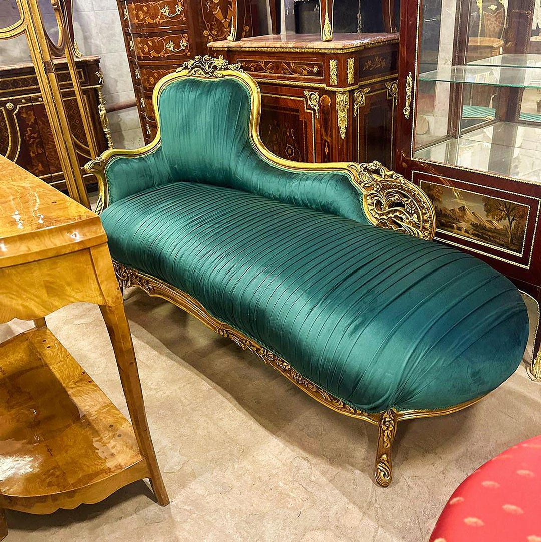 Green Chaise Lounge Vintage Chaise Lounge Furniture Sofa Gold Settee ...