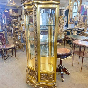 Glass Gold Cabinet Vitrine French Antique Vitrine Gold Gabinet French ...