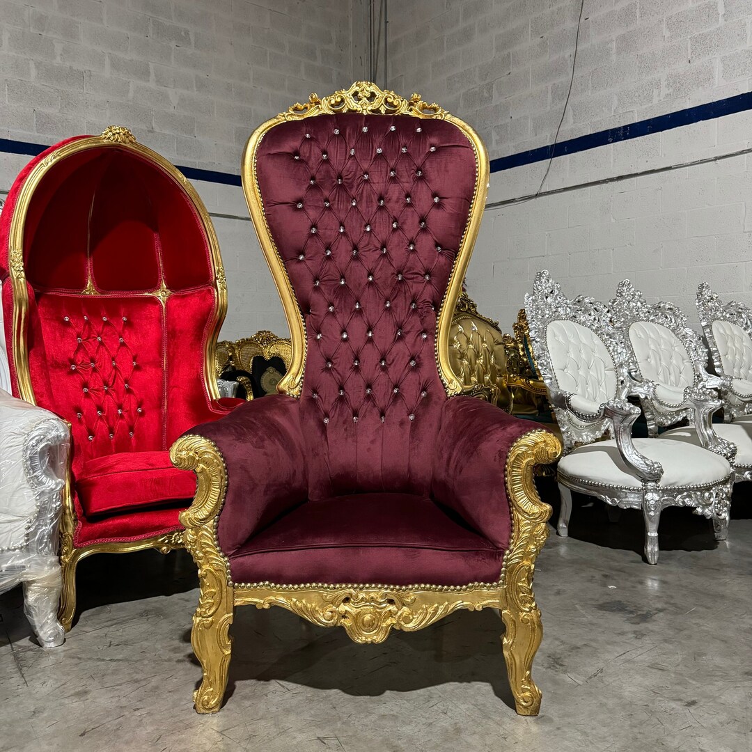 Gold Throne Chair Burgundy Velvet Chair 1 Left in Stock French Tufted ...