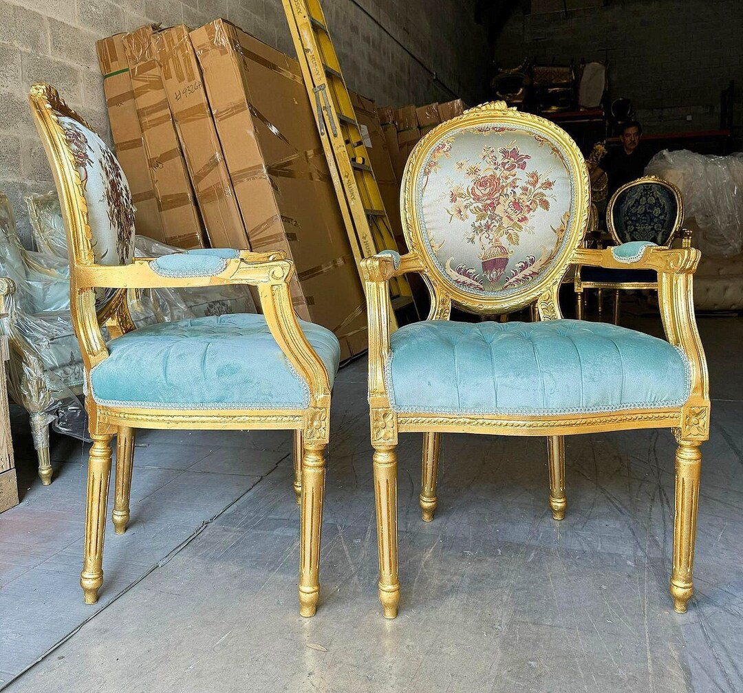 Tufted Chair Sky Blue Velvet French Rococo Style 2 Available Vintage ...