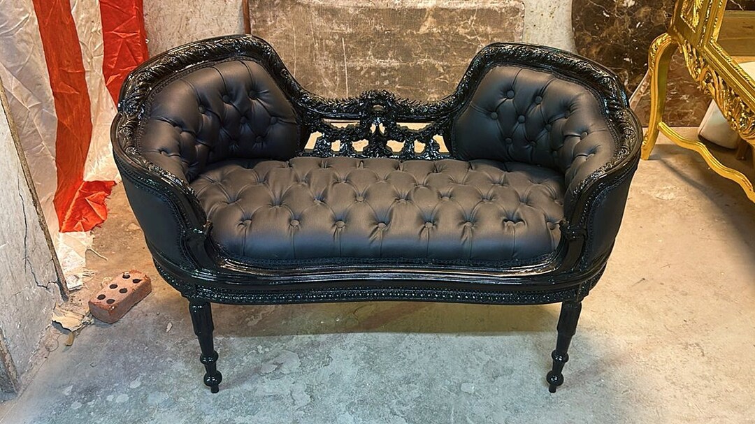 French Black Bench French Small Settee Vintage Bench Vintage Furniture ...