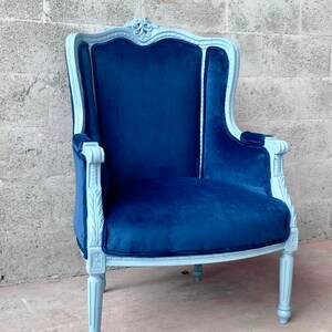 Vintage Chair French Light Blue Matte Custom Frame Royal Blue Plush ...