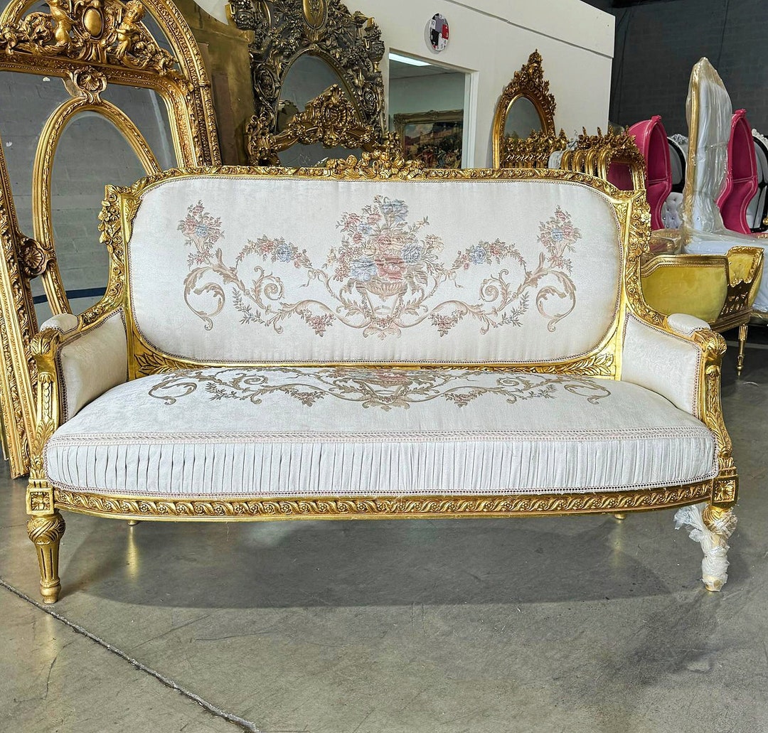 White Sofa French Style Gold Settee Baroque Furniture Rococo 24k Gold ...