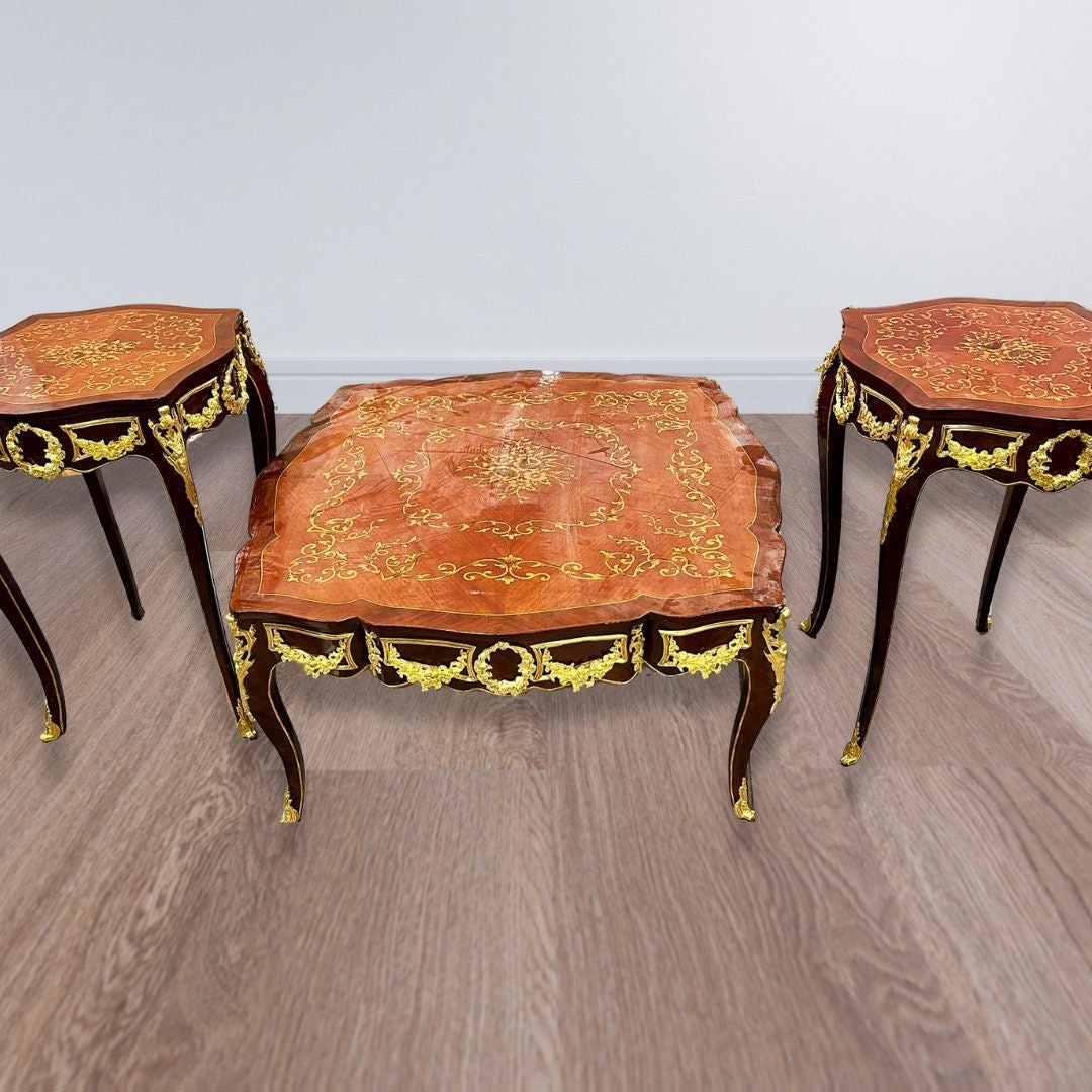 Table SET copper Middle Table 2 Side Tables With Gold Details Antique ...