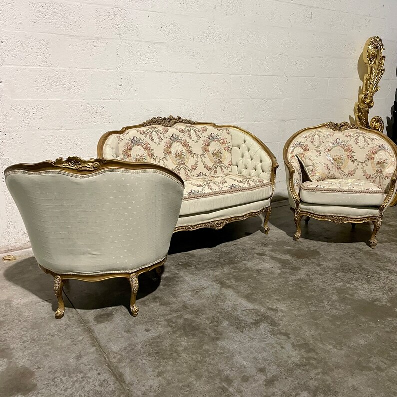 French Small Settee French Chair Vintage 3 Piece Set - Etsy