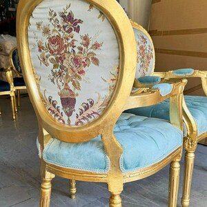 Tufted Chair Sky Blue Velvet French Rococo Style 2 Available Vintage ...