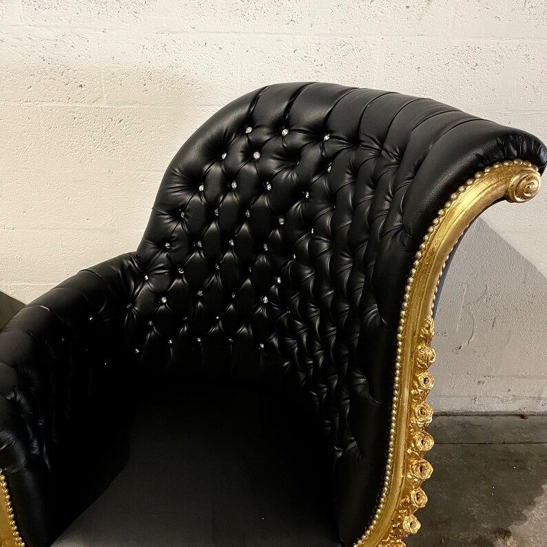 French Chair Tufted Chair Black Leather 2 Chairs Left French - Etsy