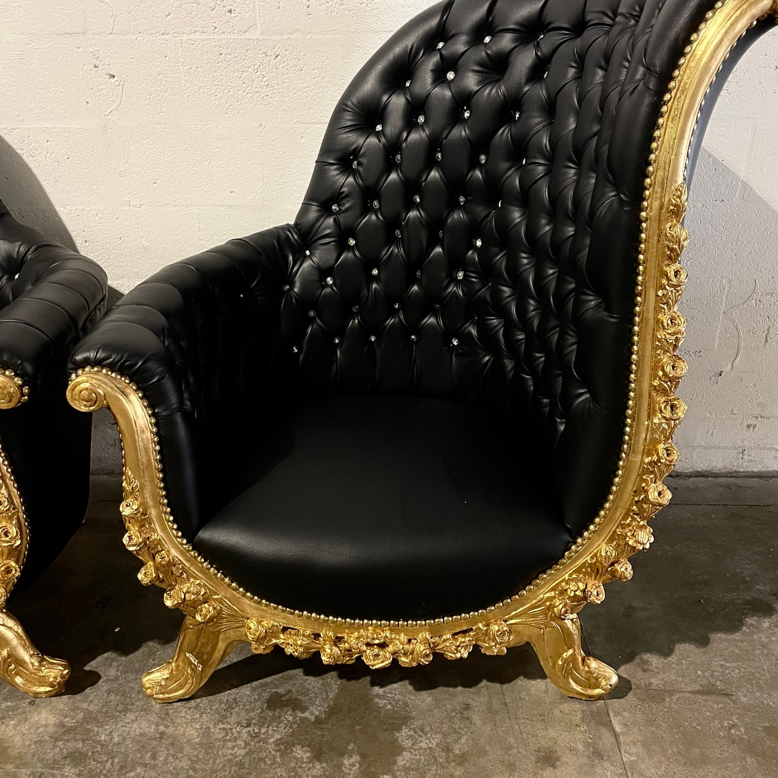 French Chair Tufted Chair Black Leather 2 Chairs Left French - Etsy