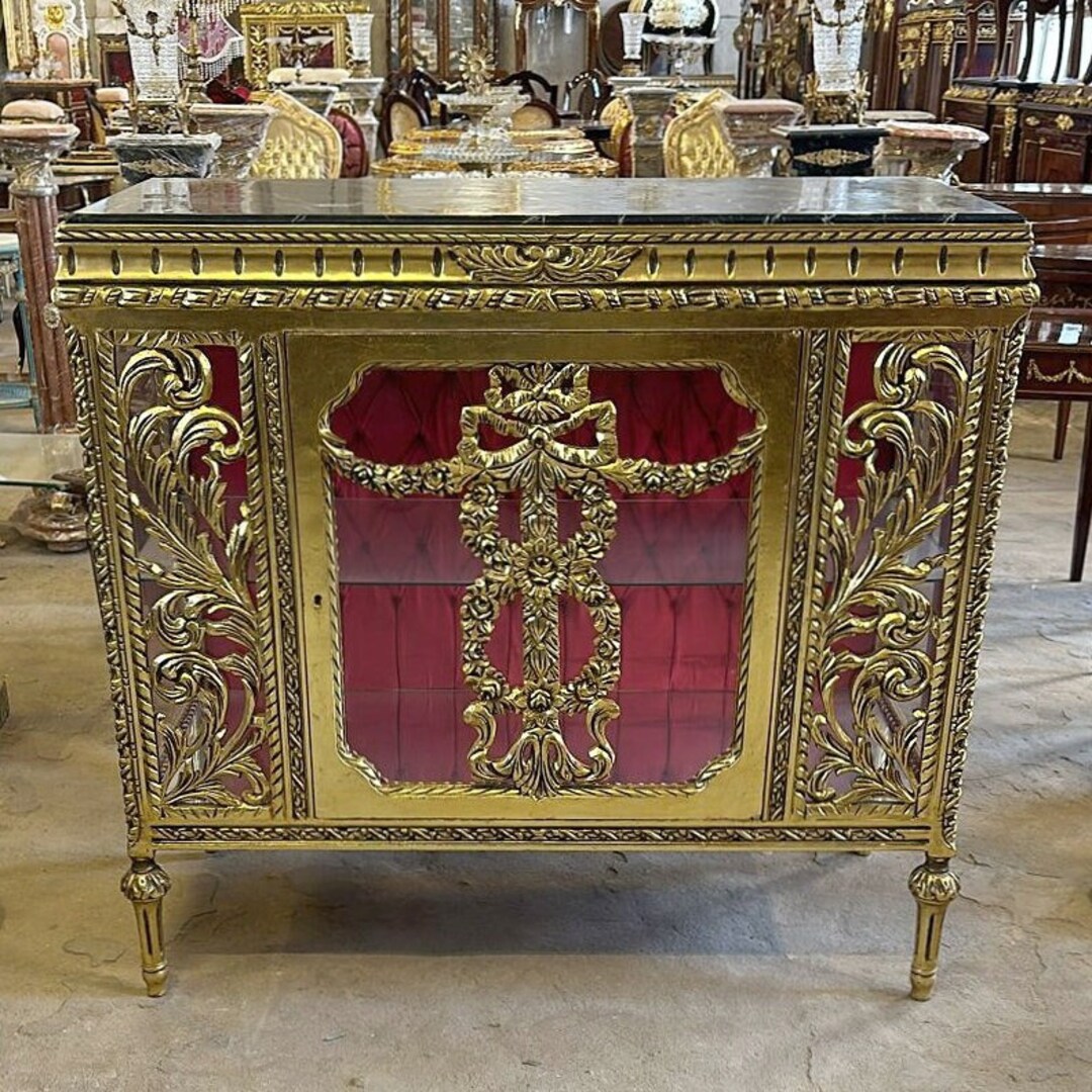 Gold Vitrine French Antique Vitrine Gold Gabinet French Louis XVI Style ...