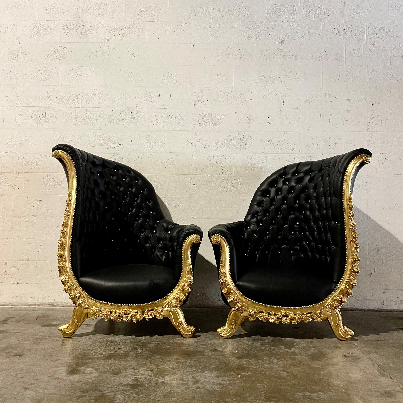 French Chair Tufted Chair Black Leather 2 Chairs Left French - Etsy