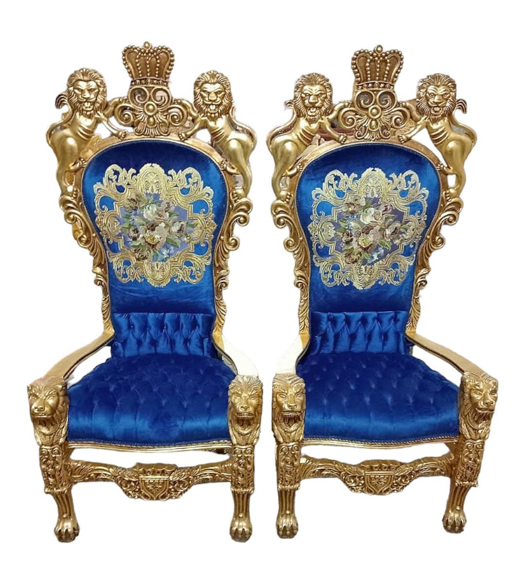 Big Blue Velvet Throne Chair Vintage Furniture Big Chair Vintage 24k ...